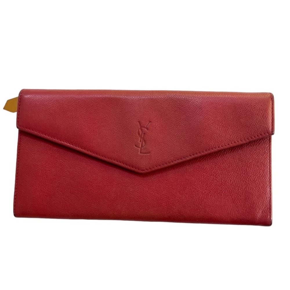 Ysl Red Leather Envelope Style Wallet - Gem